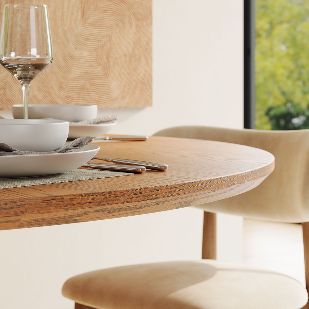 Modern Organic Round Wood Dining Table Set For 4/6 | Povison