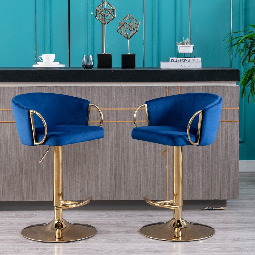 Blue velvet adjustable bar stools store