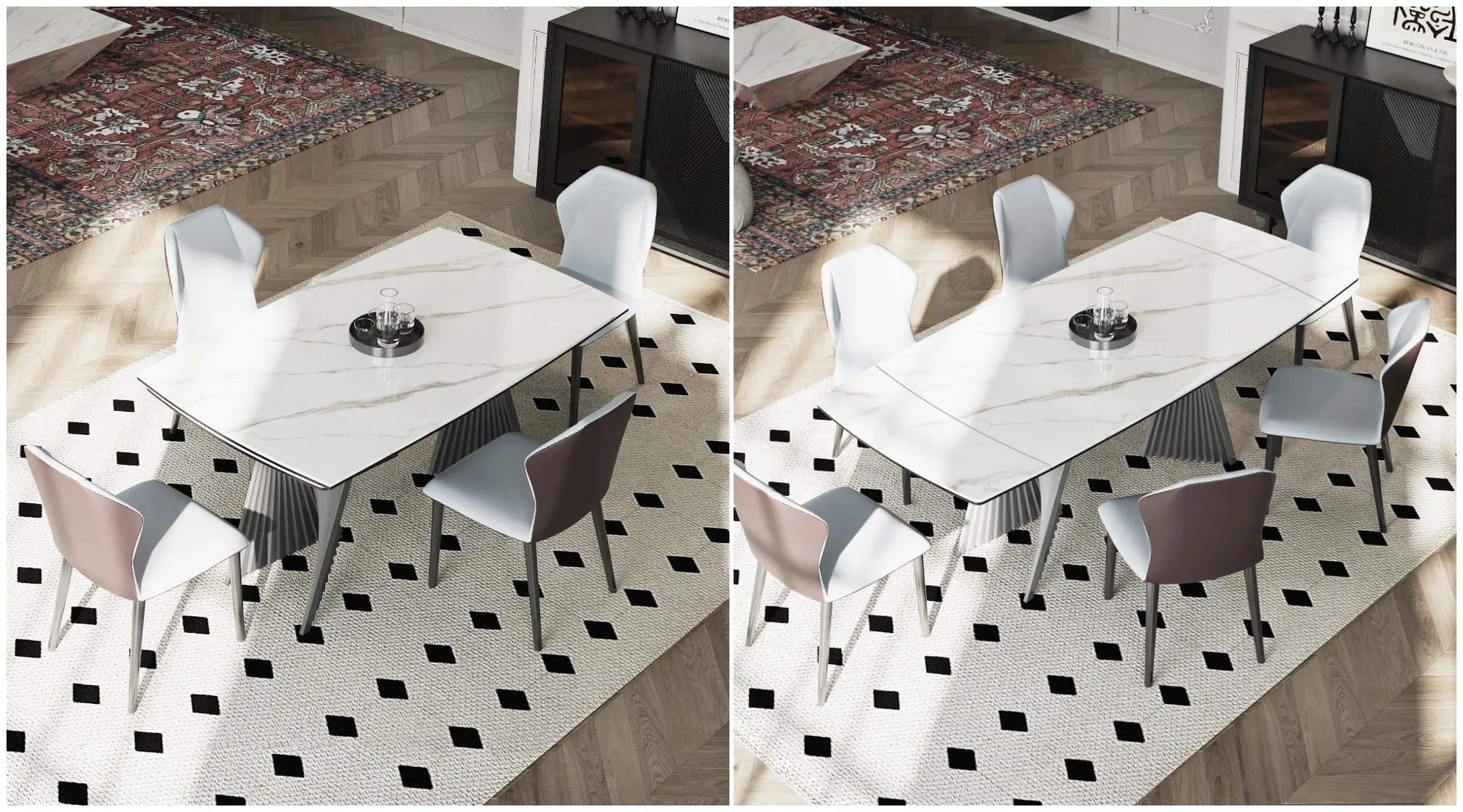 Modern Extendable Double Pedestal Dining Table Set For 4-6 | Povison