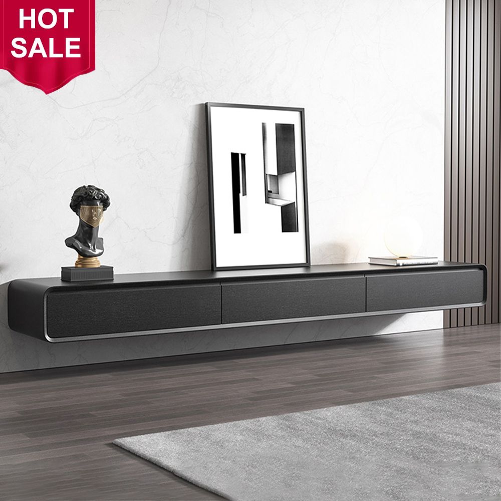 Modern Black Floating TV Stand with Doors | Povison