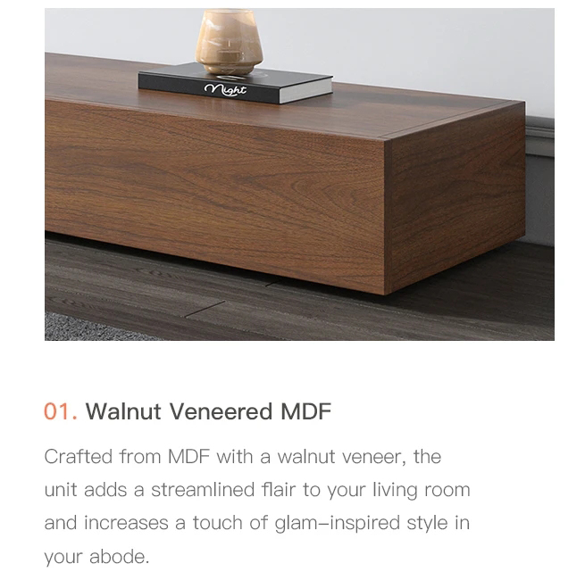 Long Walnut TV Stand Cabinet with Drawers