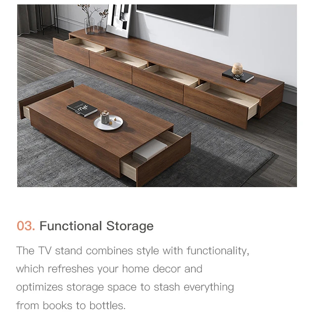 Long Walnut TV Stand Cabinet with Drawers