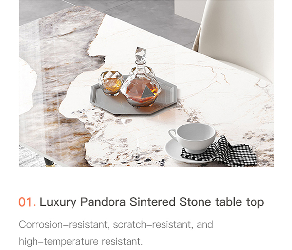 Modern Stone Dining Table with Gold Symmetrical Legs