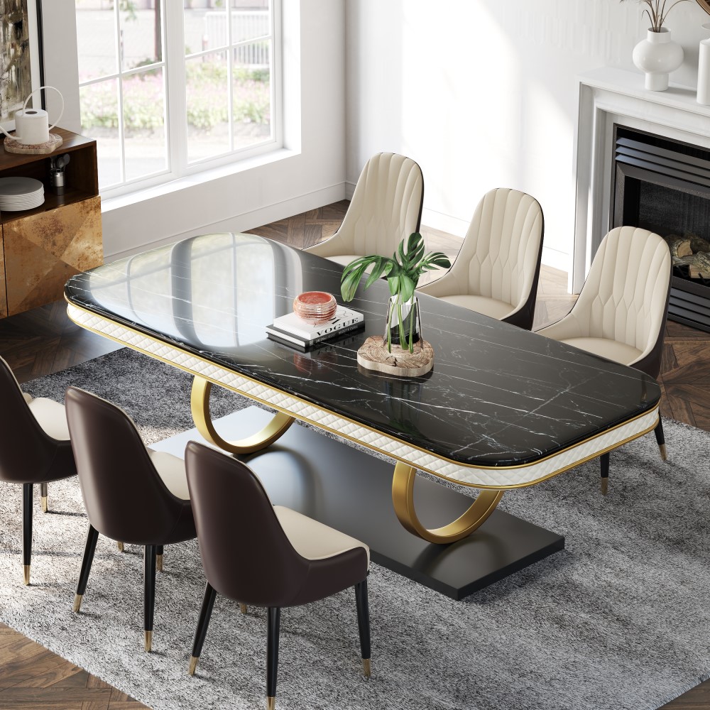 Stylish Marble Dining Table with Gold Legs: Free Shipping | Povison