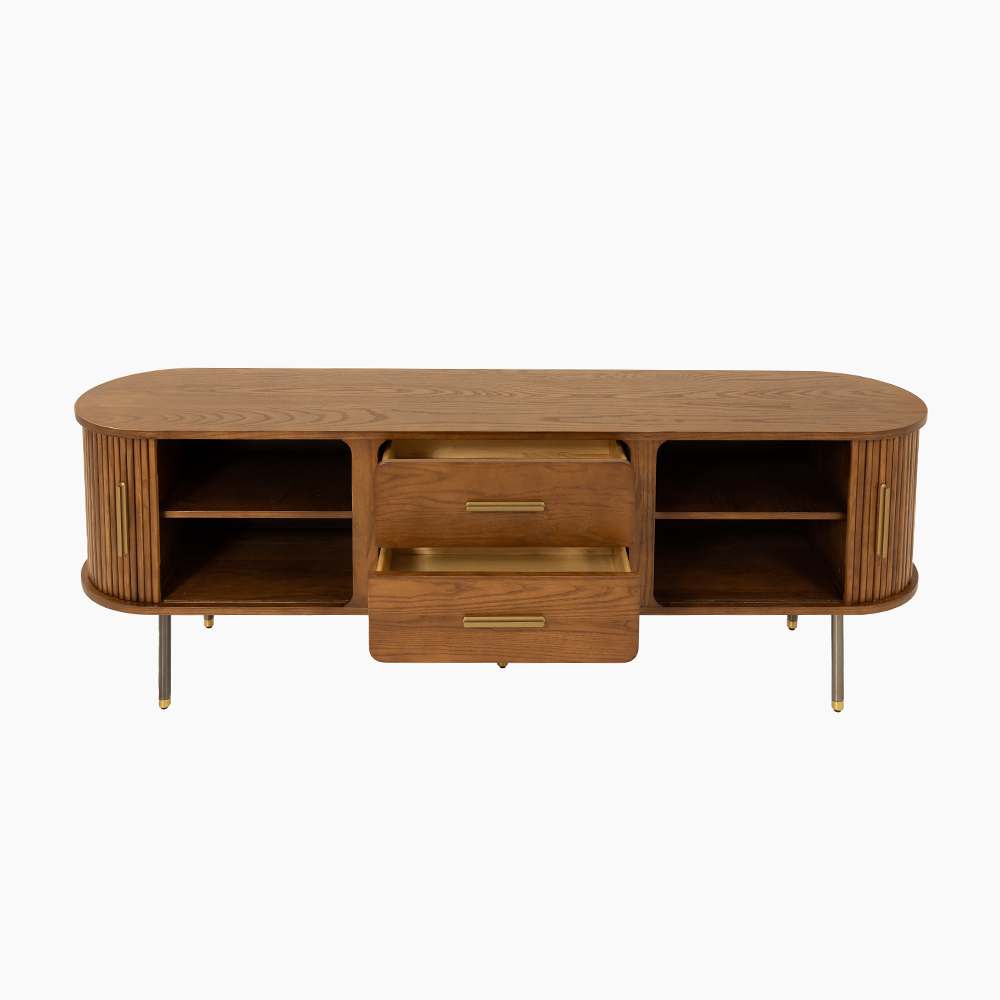 Oval Wood Media Console with Roller Shutter Door | Povison