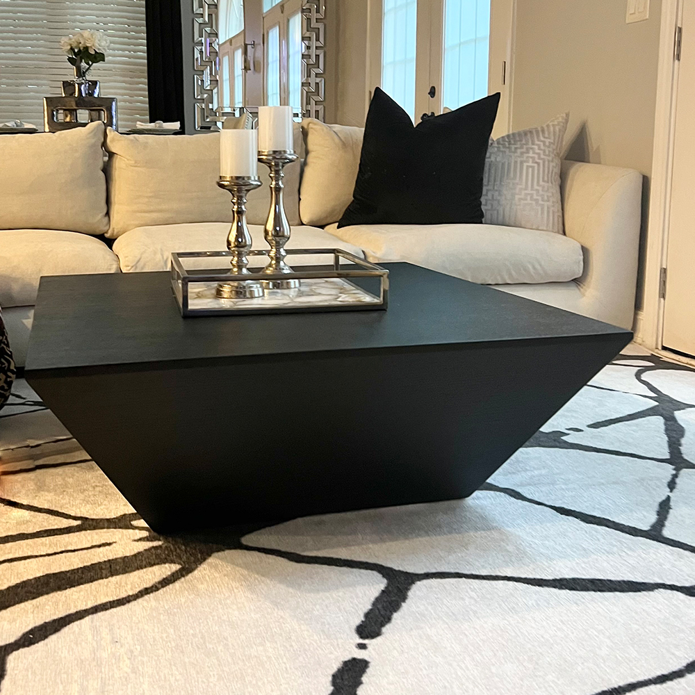 Modern Black Square Coffee Table with Drawer - Fully Assembled | Povison