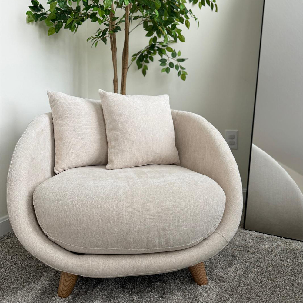 Minimalist Round Cotton Linen Accent Chair | Povison