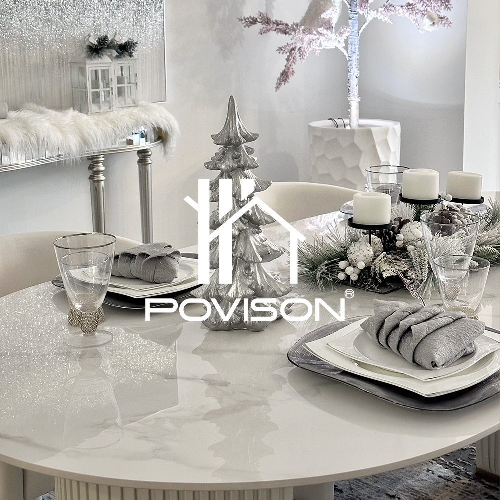 Modern Double Pedestal Dining Table with Oval Top | Povison