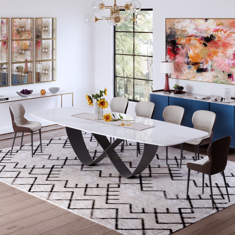 White Dining Table with Butterfly Shape Base