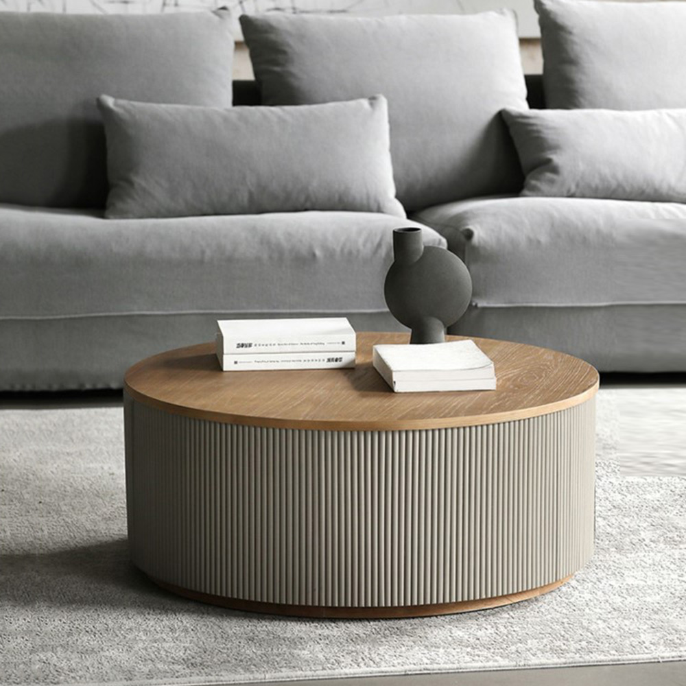 Small Round Coffee Table with Wooden Top