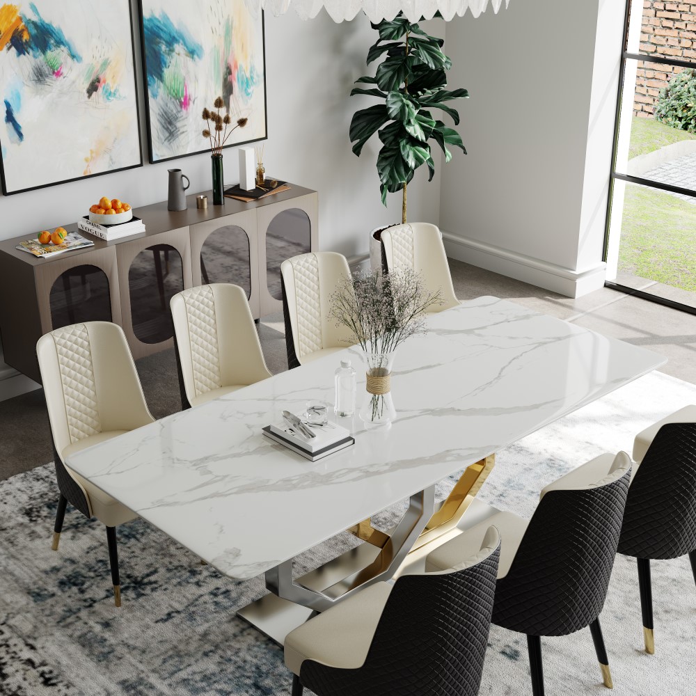 White Marble Dining Table Set for 6 or 8