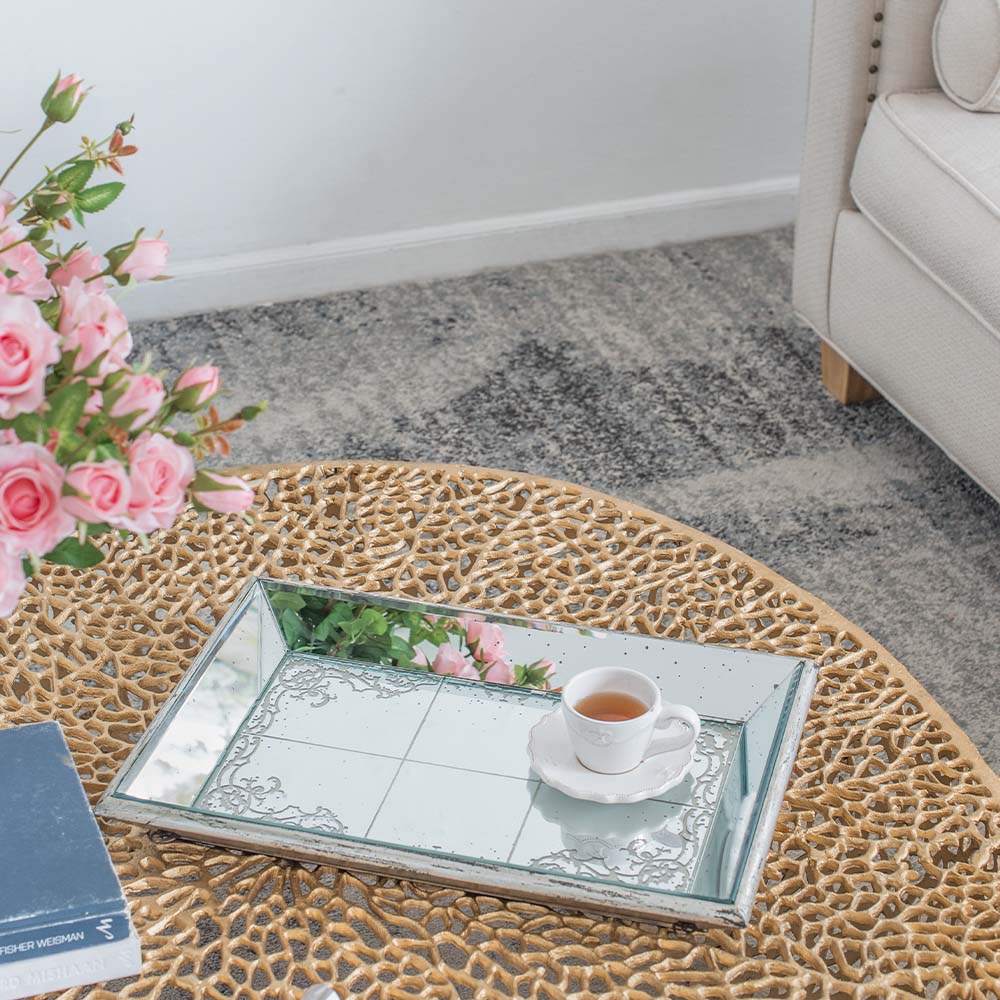 Buy 2 Chic Rectangular Mirrored Tray with Violet Pattern - Free Shipping