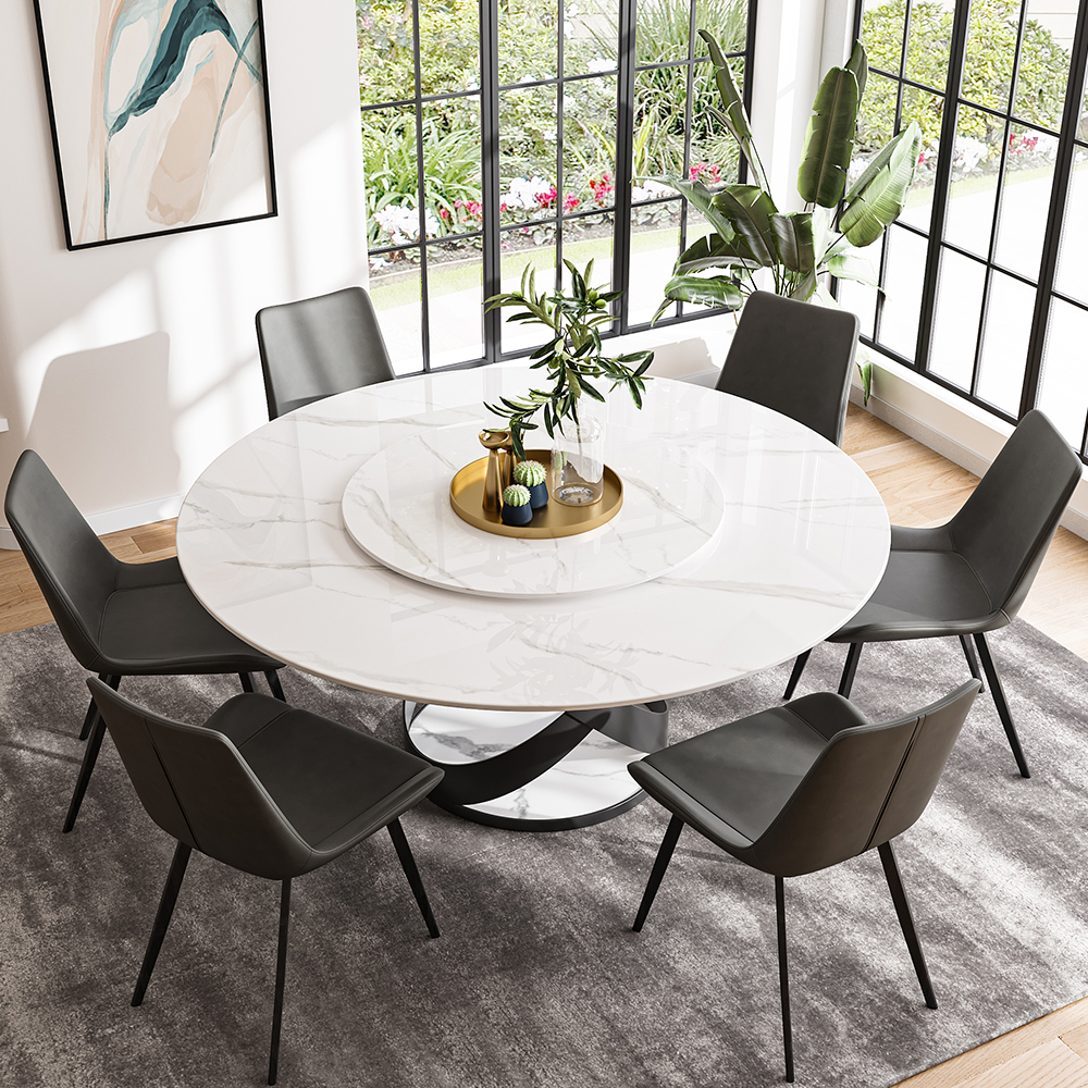 Modern Dining Table Sets: Round Stone Table + 4/6 Chairs