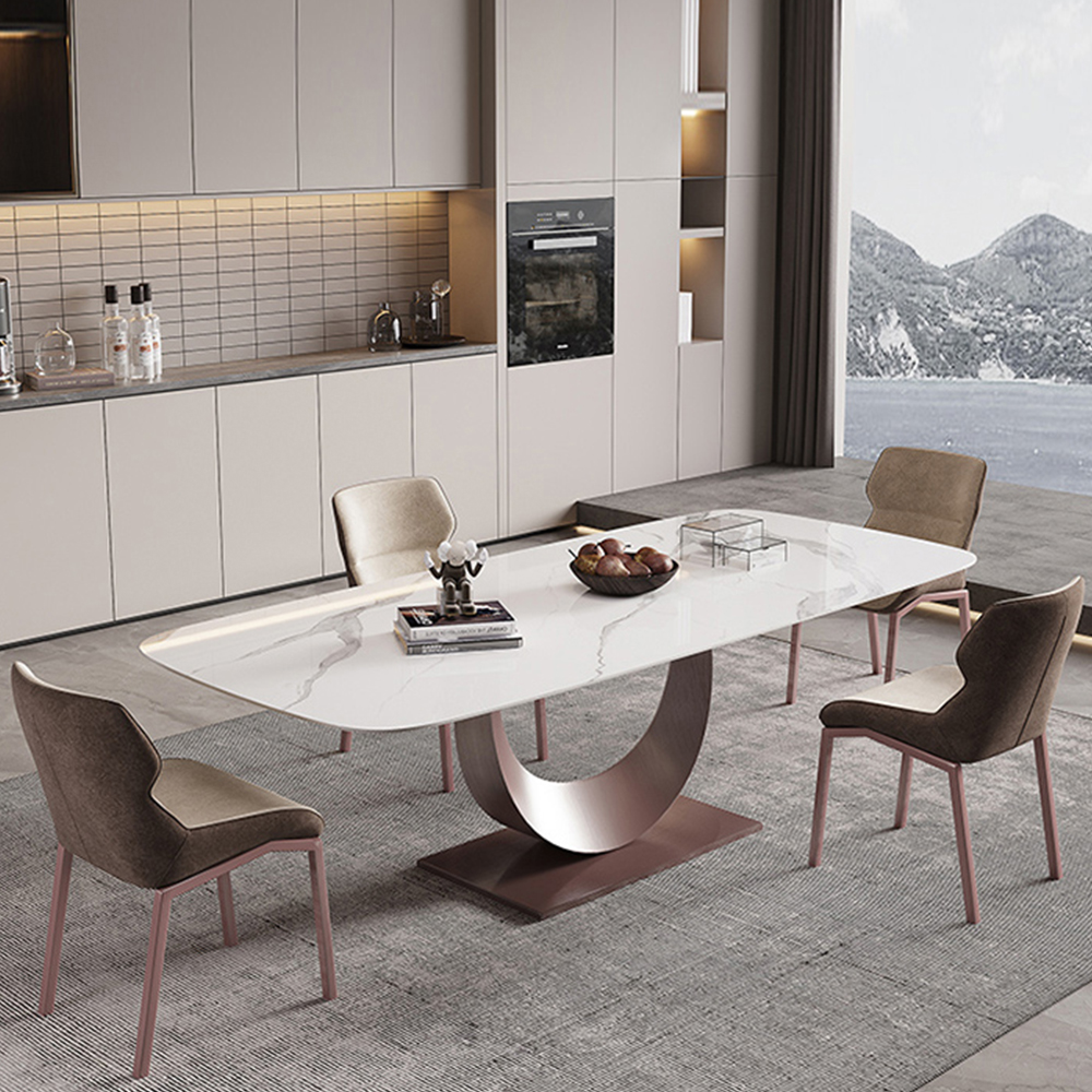 White Dining Table for 8 with Crescent Moon Shape