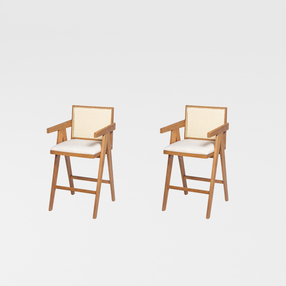 27'' Farmhouse Solid Wood Rattan Counter Stools Set of 2 | Povison
