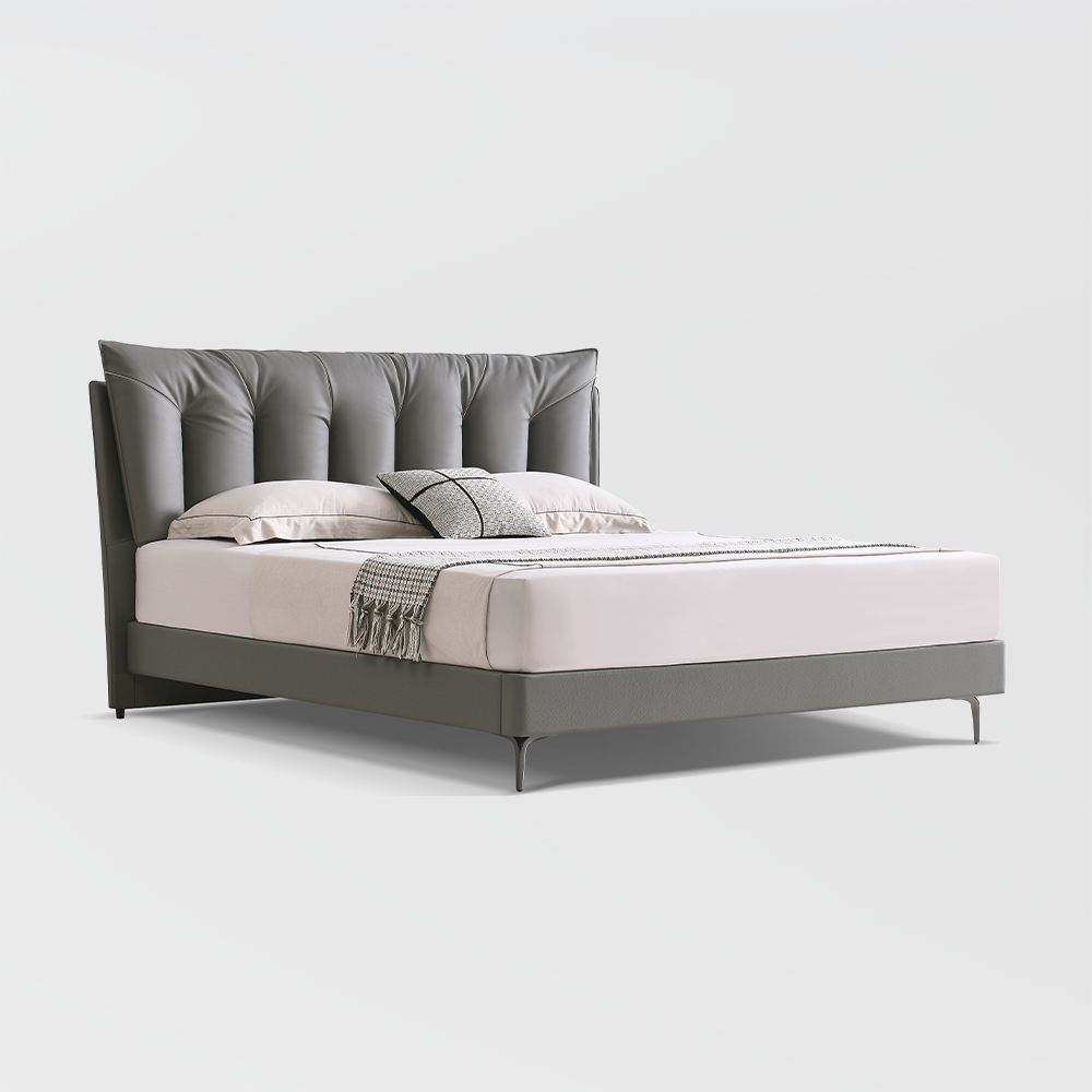 Modern Platform Bed Frame with Leather Headboard | Povison