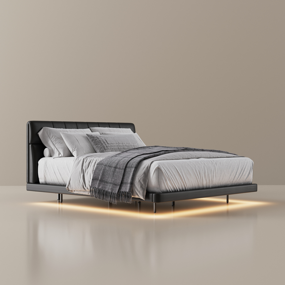 Modern Upholstered Platform Bed Frame with LED Lights | Povison