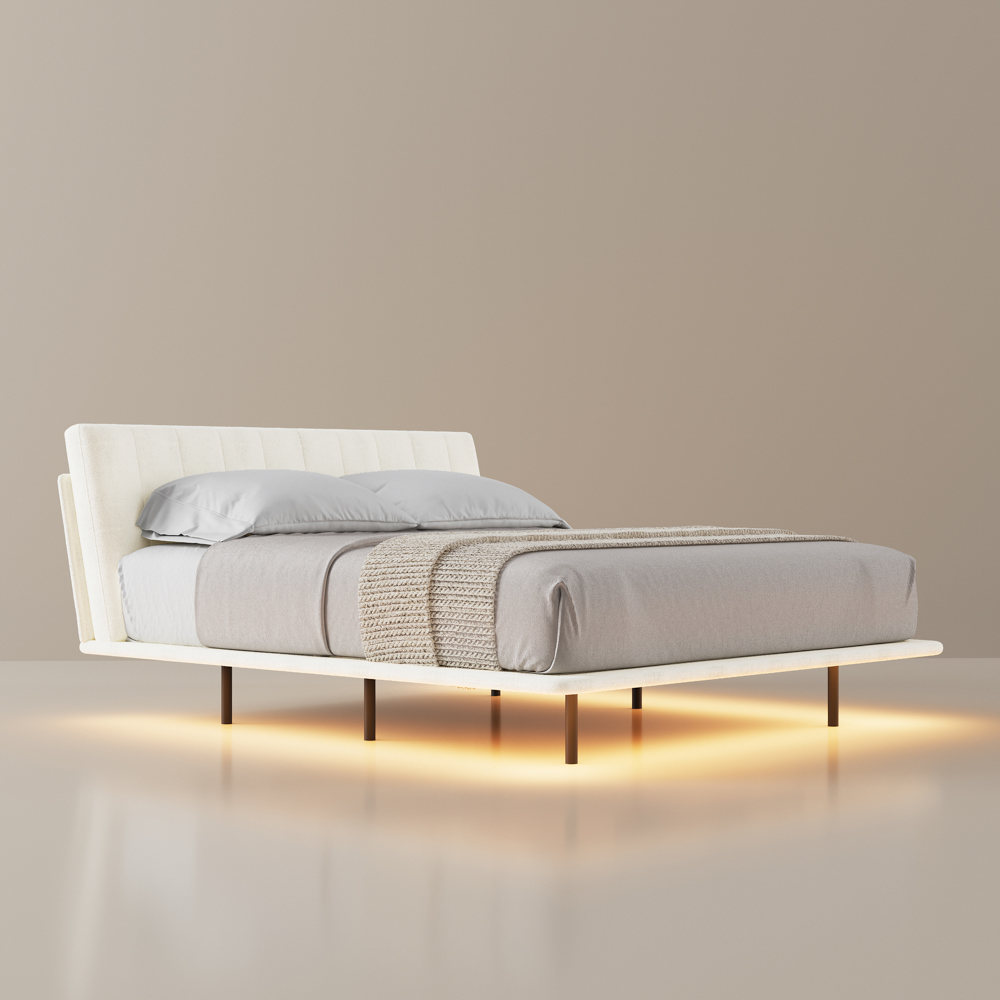 LumiFlex - Upholstered Platform Bed Frame with LED Lights and ...
