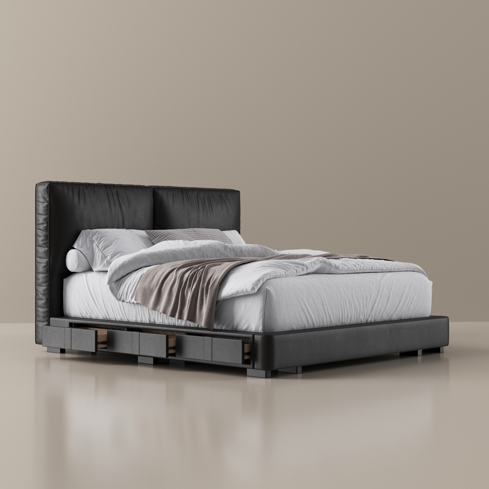 Black Upholstered Platform Bed Frame with 6 Storage Drawers | Povison