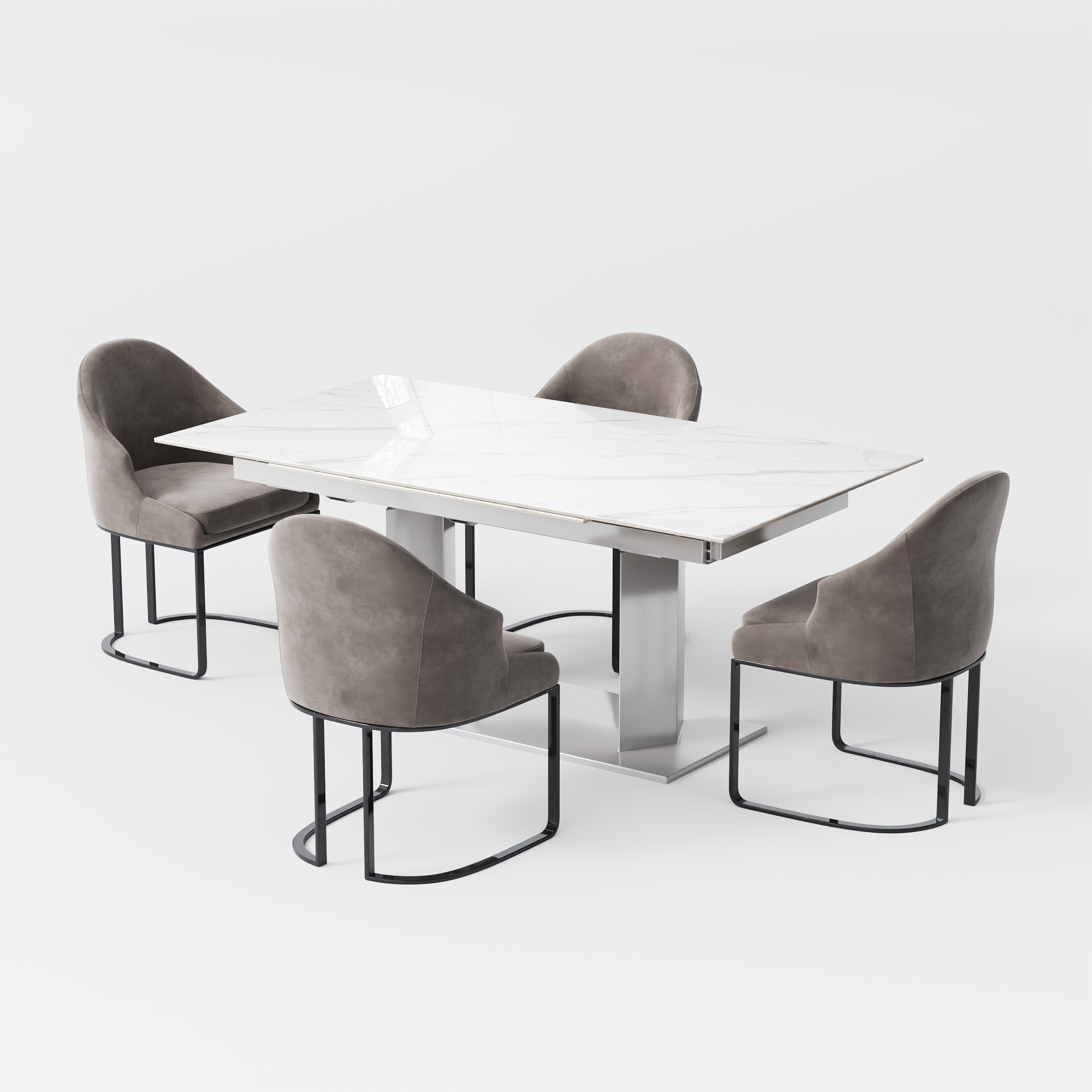 Modern Extendable Dining Table Set for 4-8，Matte White Extendable ...