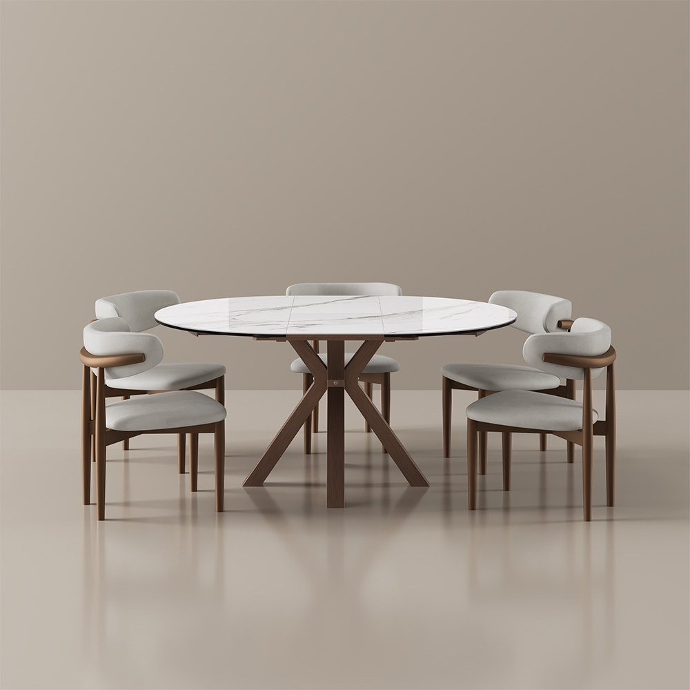 47"-63" Modern Extendable Round Dining Table Set for 4-6 | Povison