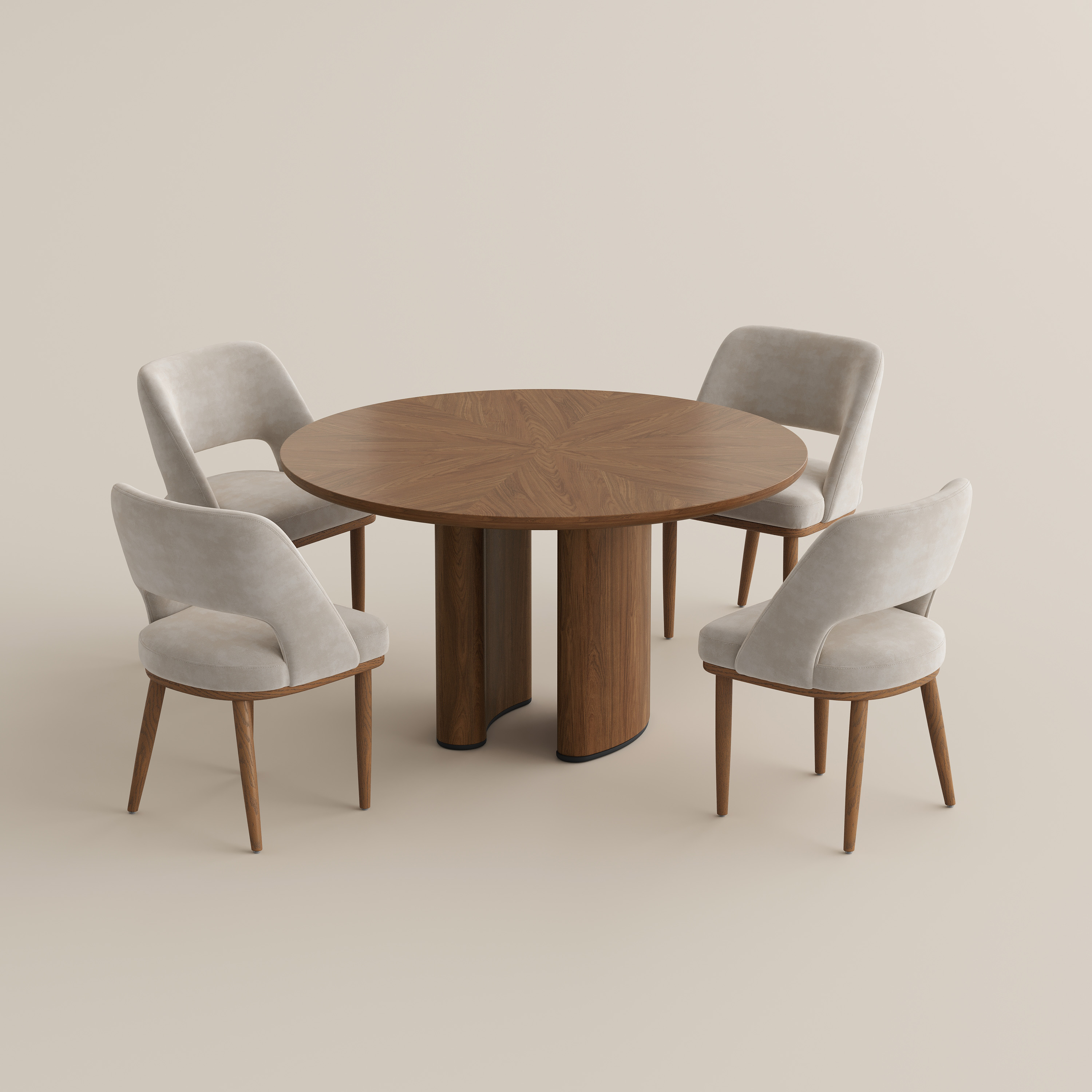 Modern Organic Round Wood Dining Table Set For 4 | Povison