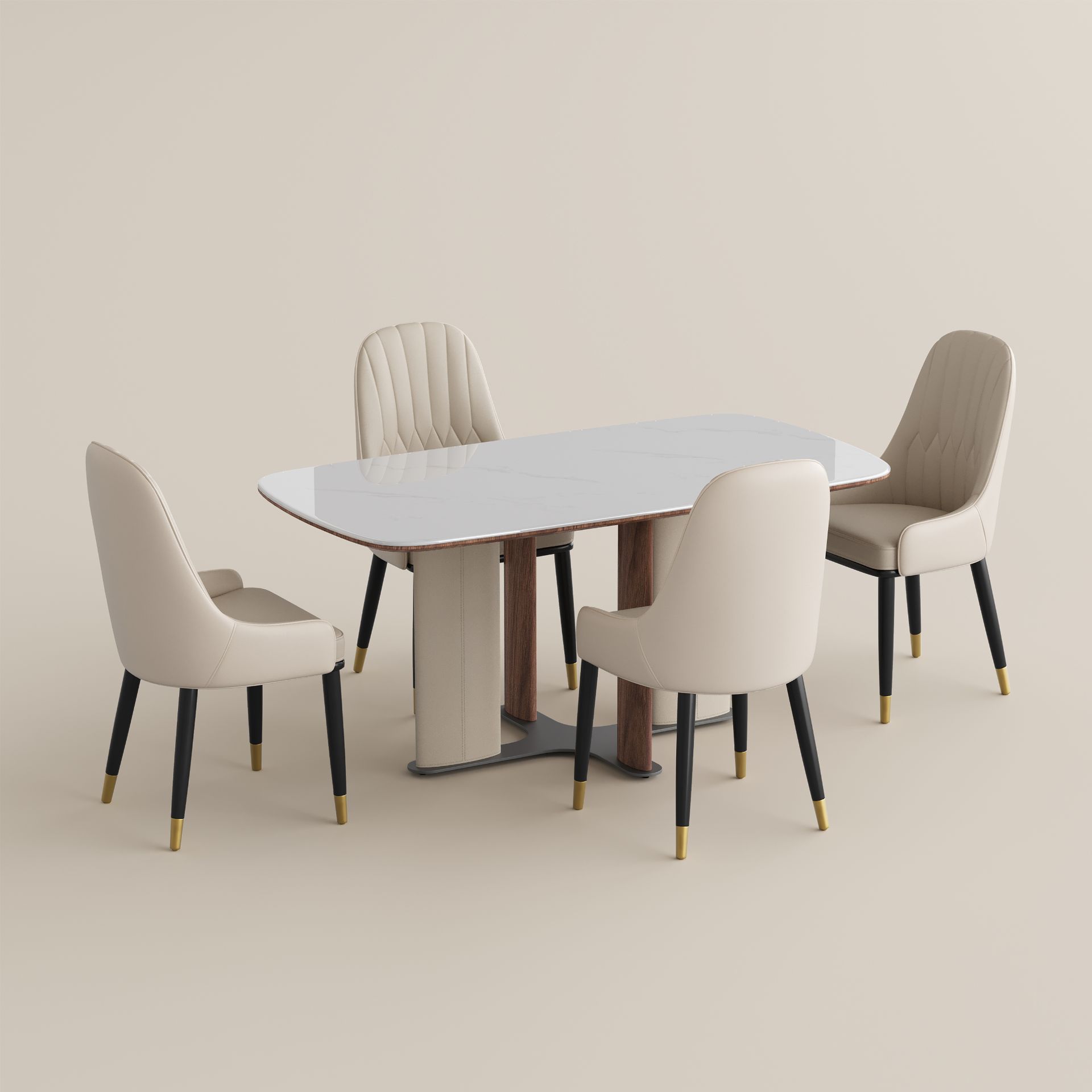 Rectangular White Dining Table Set with 4 Chairs | Povison