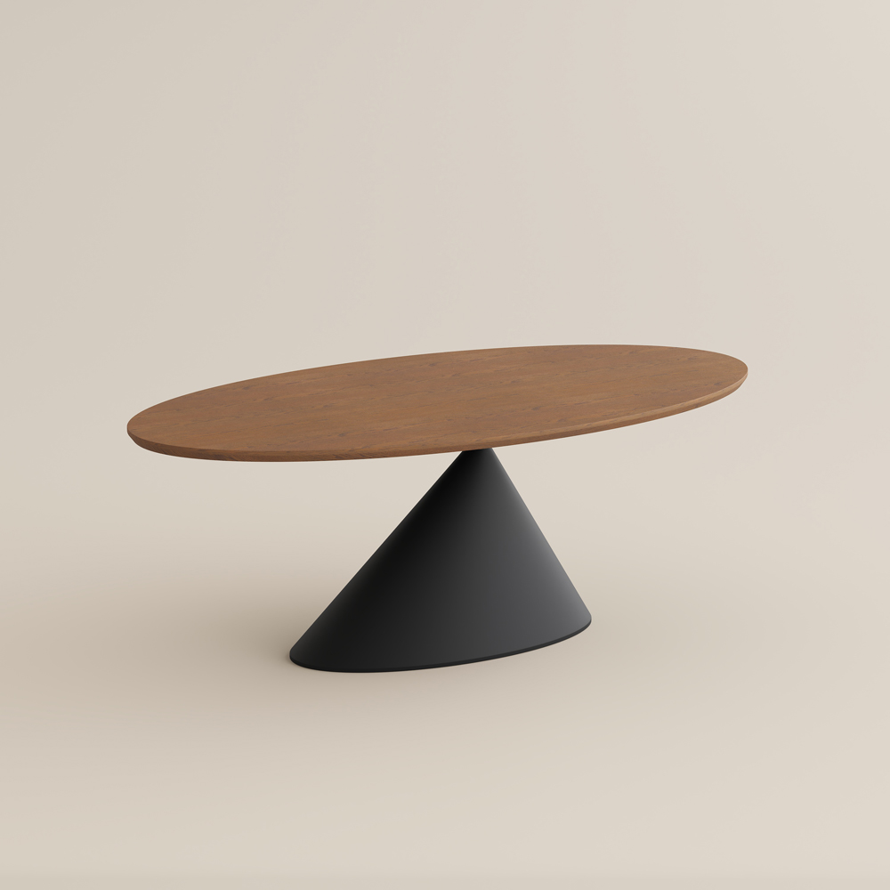 71"/79" Modern Oval Wood Dining Table with Black Cone Pedestal Base for ...