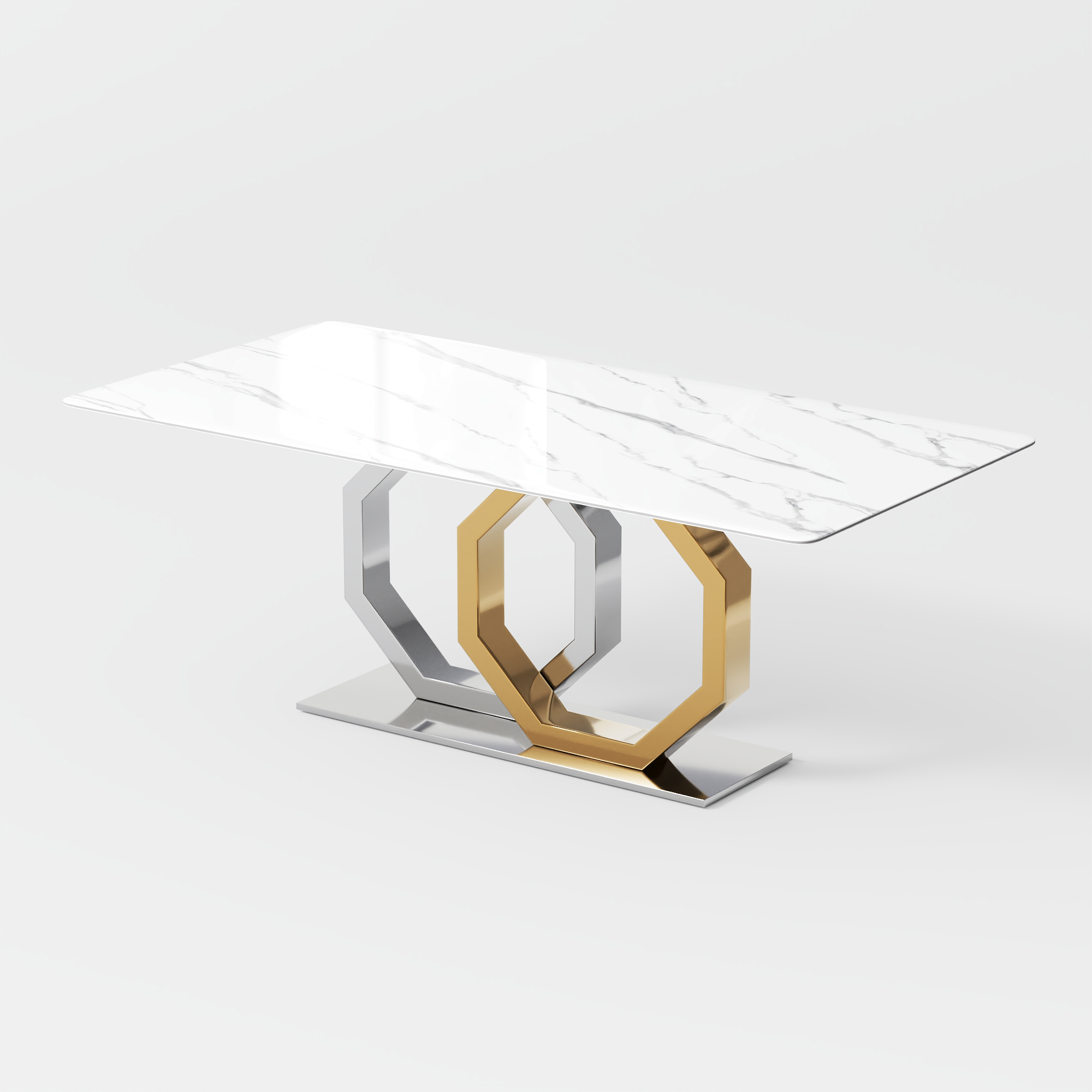 Jenpeg White Faux Marble Dining Table with Gold Legs | Povison