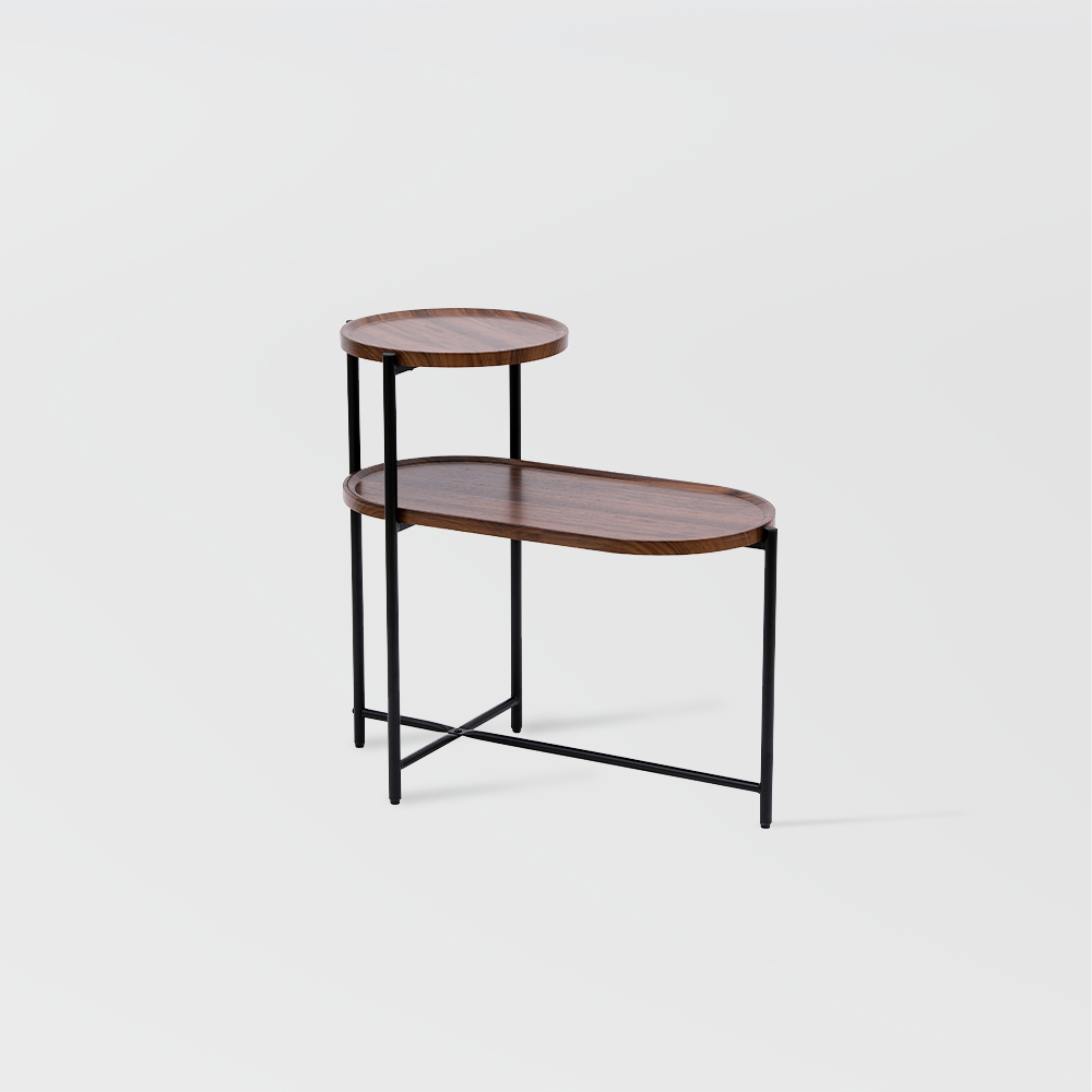 2-tier Modern Round Side Table with Wood Storage Shelf | Povison