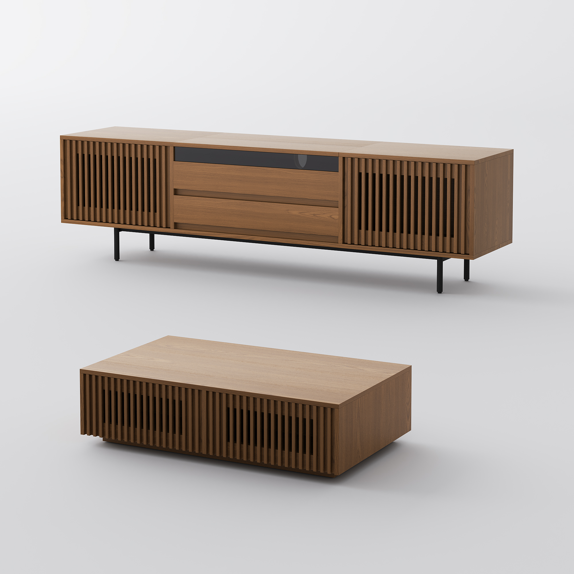Mid-Century Modern Projection TV Stand with Coffee Table | Povison