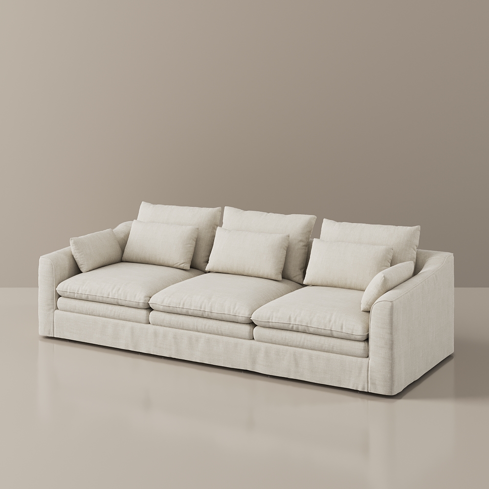 Deep Seat Sofa with Feather-Filled Cushions & Removable Cotton-Linen Covers — Ultra-Comfy | Povison
