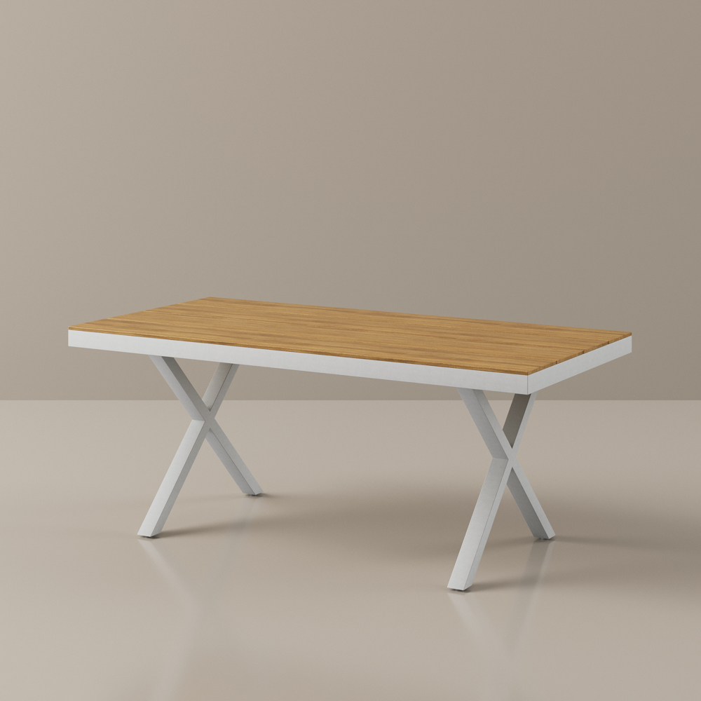 Metal Outdoor Dining Table for 6-8 with Wood Top | Povison