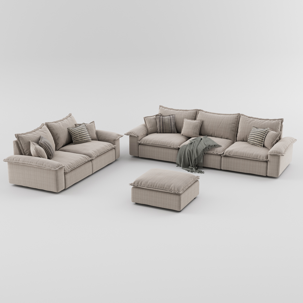 Super Soft Corduroy Modular Sofa Set with Ottoman | Povison