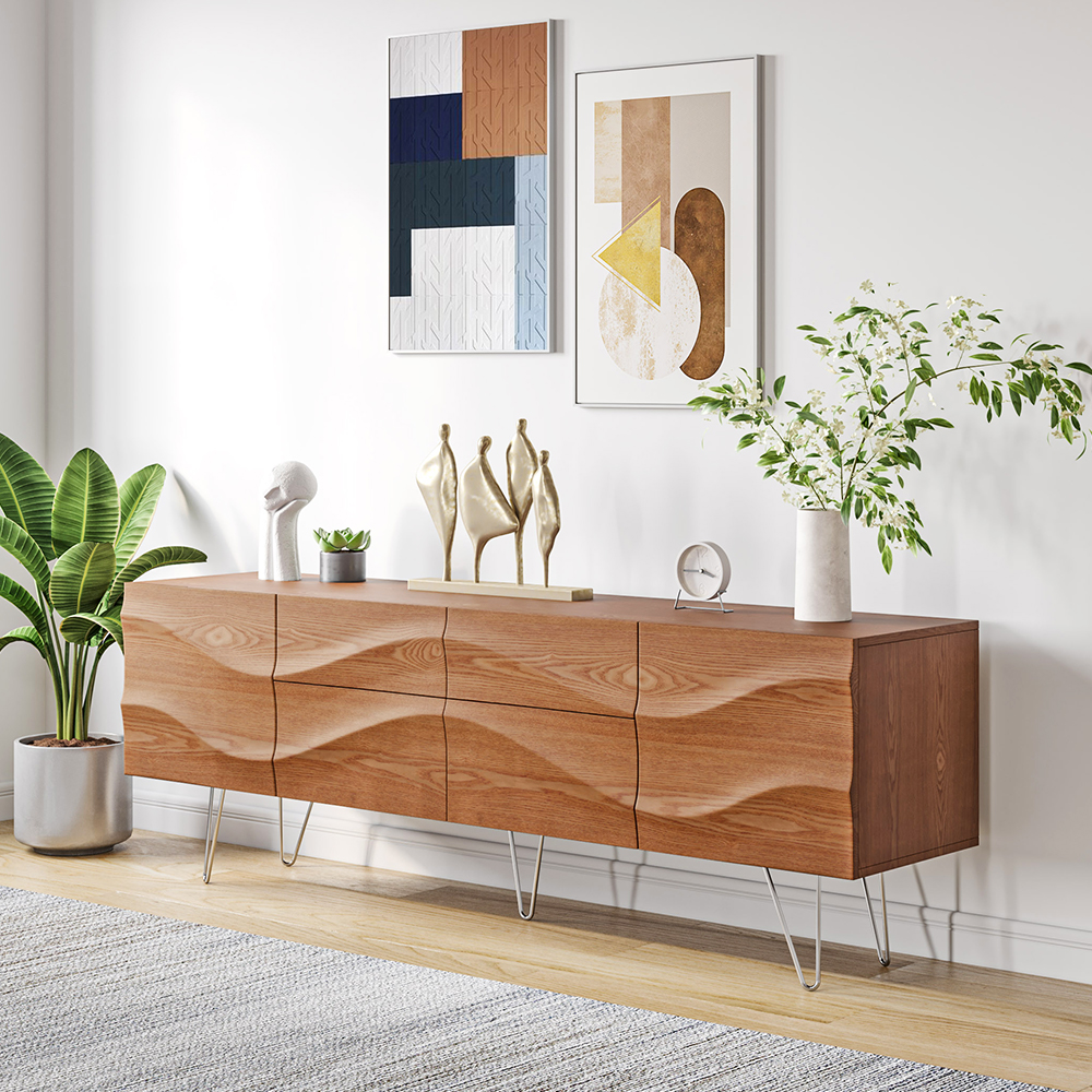 Modern Natural Wood Media Console with Hairpin Legs