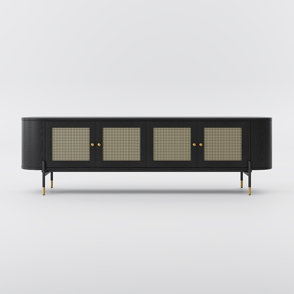 78.74"Modern Minimalist TV Stand with Legs， Black Media Console