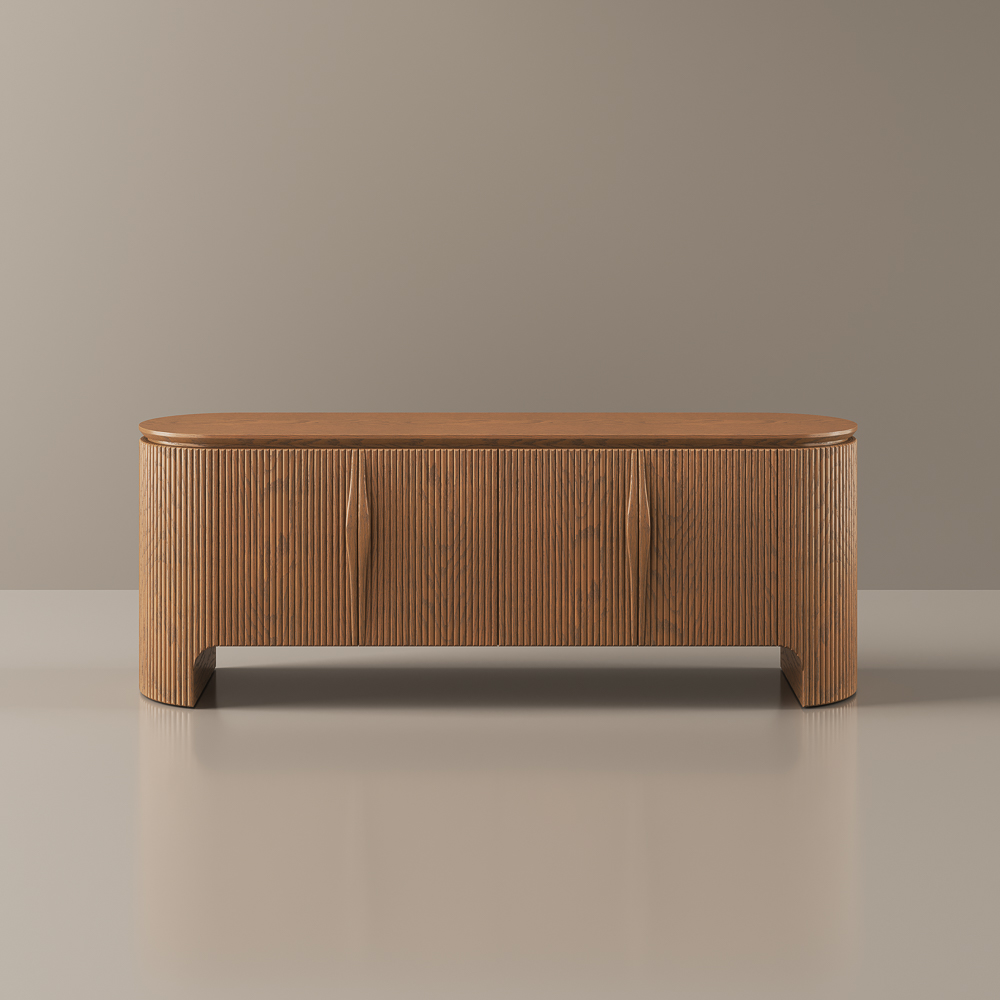 Mid-Century Modern Fluted TV Stand with 4 Doors | Povison