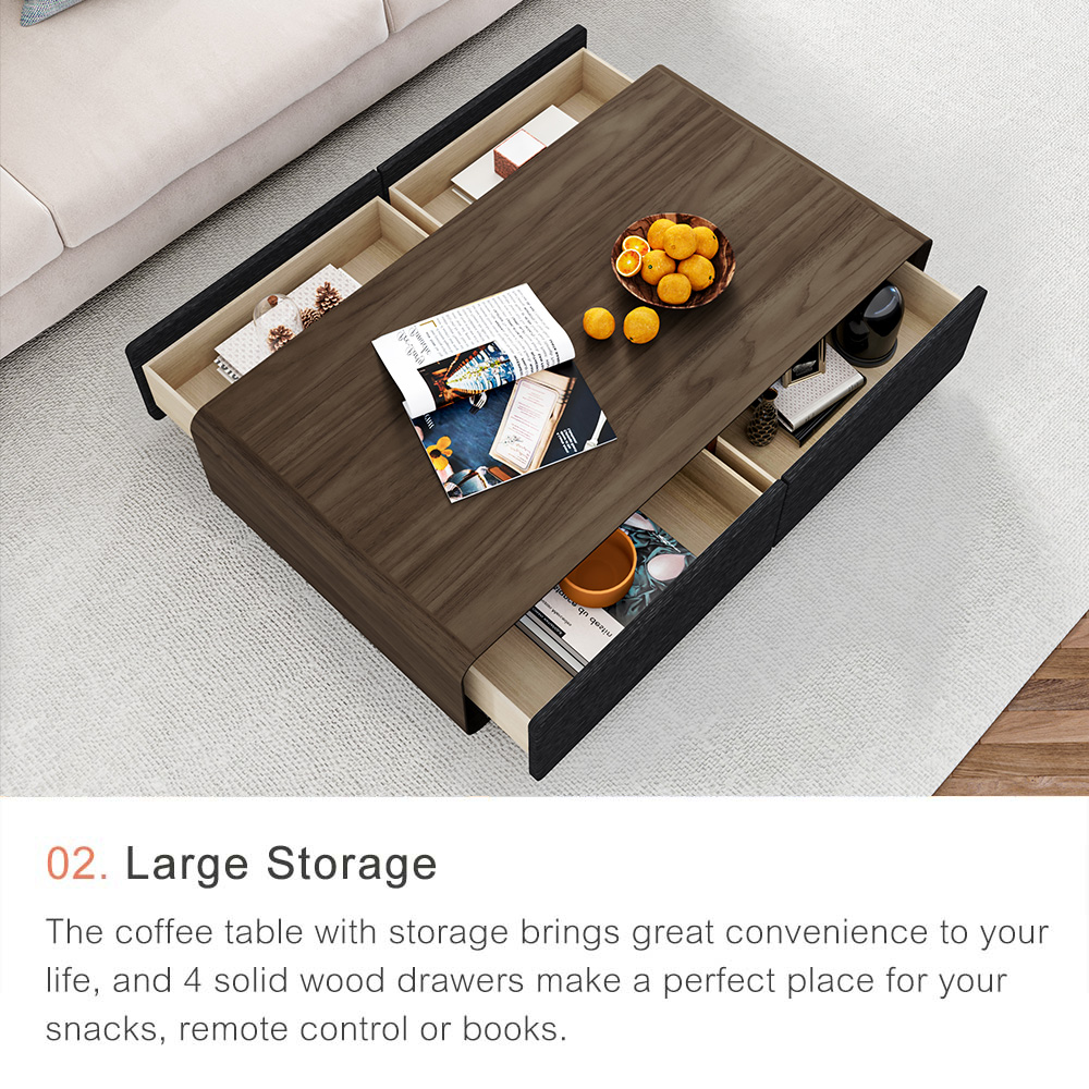 Modern Rectangular Coffee Table | Wood Coffee Table with Storage
